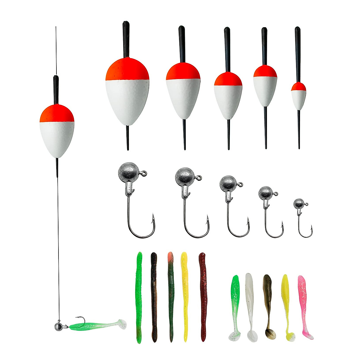 Fishing Bobbers Kit Slip Floats Set Rig Jig Heads Hook Soft Lures Adjustable Popping Cork Fishing Tackle Gear