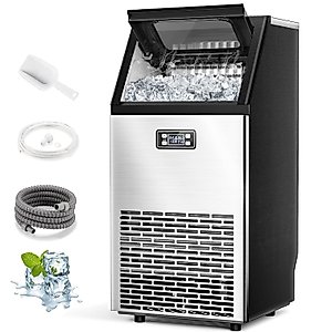 Joy Pebble Commercial Ice Machine,100 lbs/Day, Under-Counter Commercial Ice Maker with 24 Hour Timer,Ice Thickness Control,One Quick Self-Cleaning Function for Bar/Cafes/Home,Stainless Steel