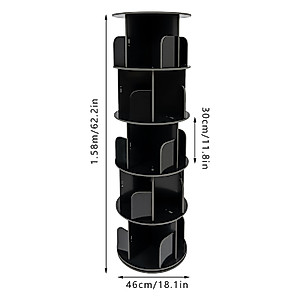 Rotating Bookshelf, 5-Layer Corner Bookcase Spinning Bookshelf, Floor-mounted Black Bookcase Book Storage Rack, 360° Display Rotating Bookrack Tower For Study Room, Living Room, Bookstore (5 Tier)