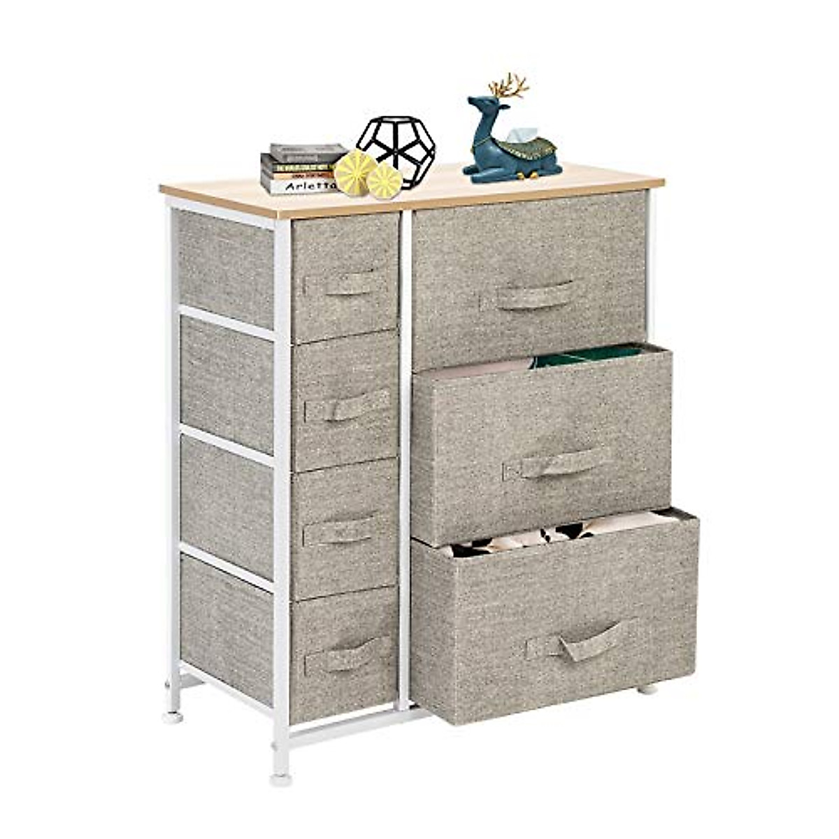 Dresser with 7 Drawers, Storage Drawers Unit for Bedroom, Hallway, Closet, Metal Frame, Wood Top, Easy Pull Fabric Drawers, Linen / Natural