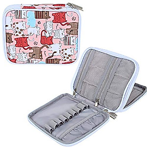 Teamoy Crochet Hook Case Empty, Crochet Hook Organizer with Multiple Pockets for Crochet Needles and Knitting Accessories, Cats Pink