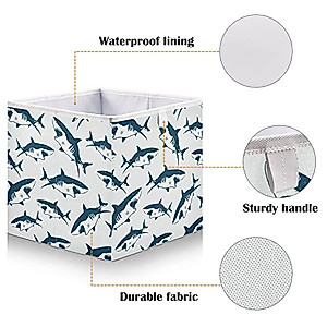 Kigai Cartoon Sharks Cube Storage Bins - 11x11x11 in Large Foldable Cubes Organizer Storage Basket for Home Office, Nursery, Shelf, Closet