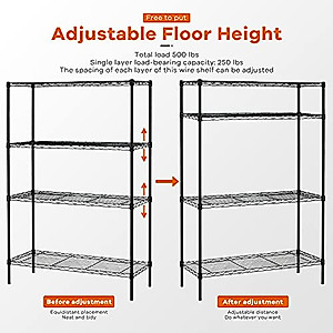 HCY Garage Shelving, 54x36x14 inch Metal Shelves 4 Tier Wire Shelving Unit Adjustable Heavy Duty Sturdy Steel Shelving Rack Shelf for Pantry Garage Kitchen (Black)