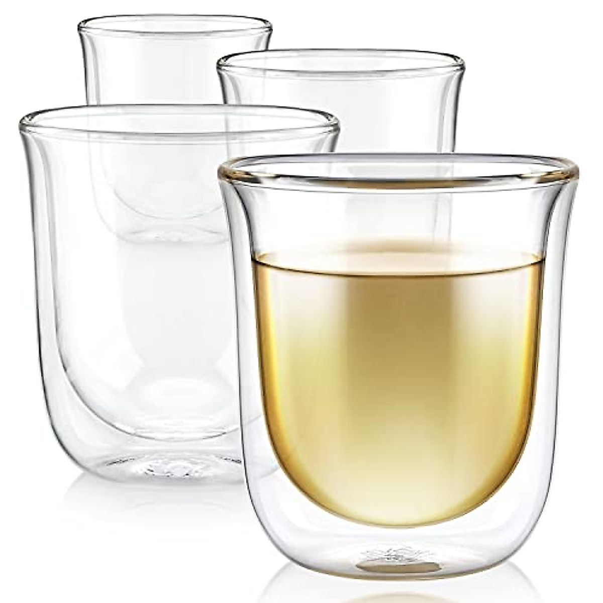 Teabloom Tulip Insulated Glasses for Tea, Espresso and Other Beverages - Double Walled Heatproof Glass Maintains Drinks Hot/Cold, 6 oz (Set of Four)