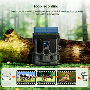 VOOPEAK Trail Camera Solar Powered 46MP 4K 30FPS, WiFi Bluetooth Game Camera with 120°Wide-Angle Motion Activated with Night Vision 0.1s Trigger Time IP66 Waterproof for Wildlife Monitoring Security