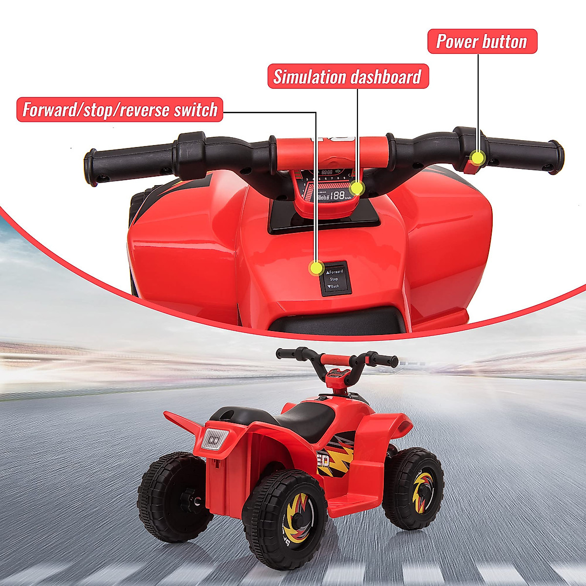 COLOR TREE Kids ATV, 6V Battery Powered Kids Electric Vehicle, 4 Wheeler Quad, 2 Speeds, Forward/Reverse Switch, Motorized Ride On Mini Vehicle Car for Toddlers Boys Girls, Ride on ATV