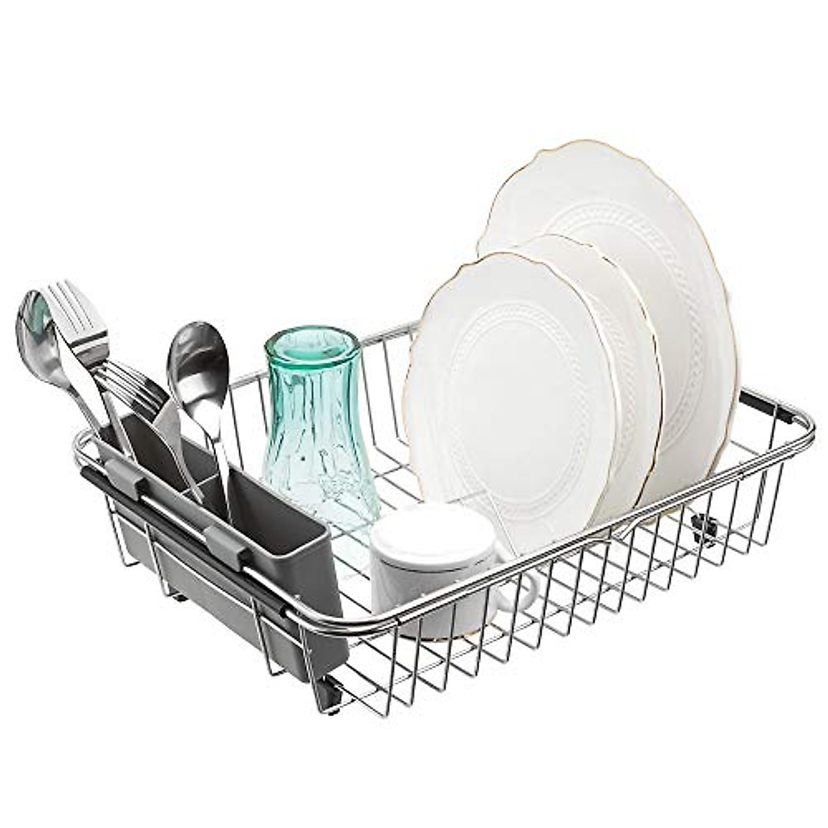 SANNO Over The Sink Expandable Dish Drying Rack Sink Protector Grid 26" L X 14" W, Kitchen Sink Protector Bottom Grid, Stainless Steel, for Sink