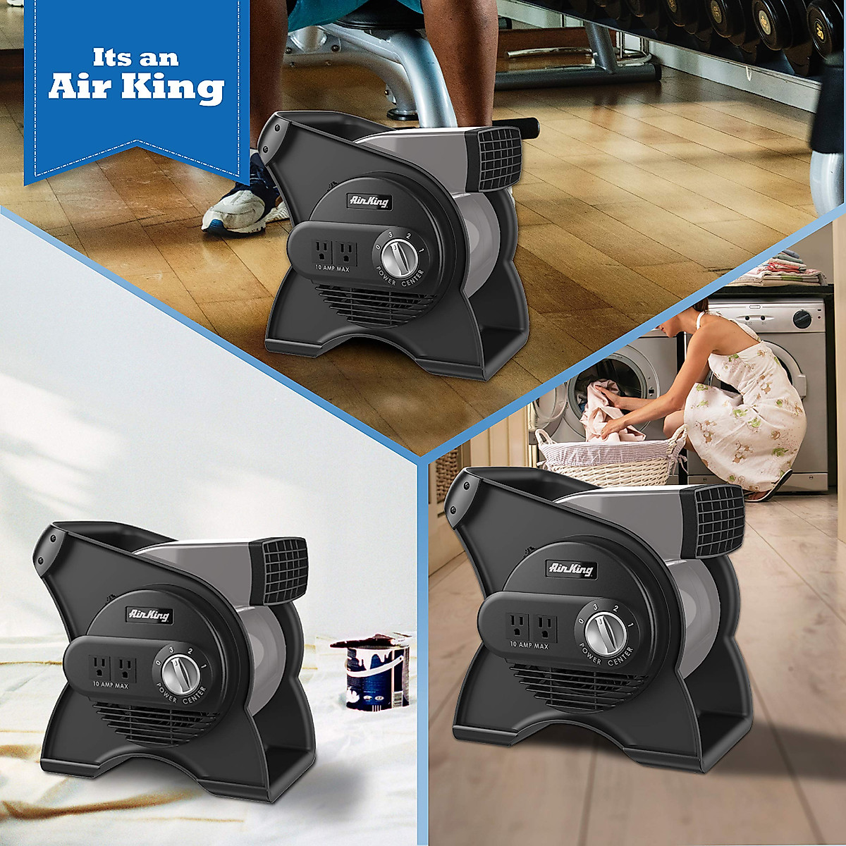 Air King Commercial Grade Pivoting Utility Fan, for Cooling, Ventilating, Exhausting and Drying at Home, Job Site, Work Shop, Construction, 3 Speeds, 11.25", Black, 9550