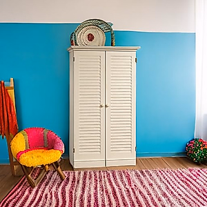 Sauder Harbor View Craft and Sewing Armoire with Table, Antiqued White finish