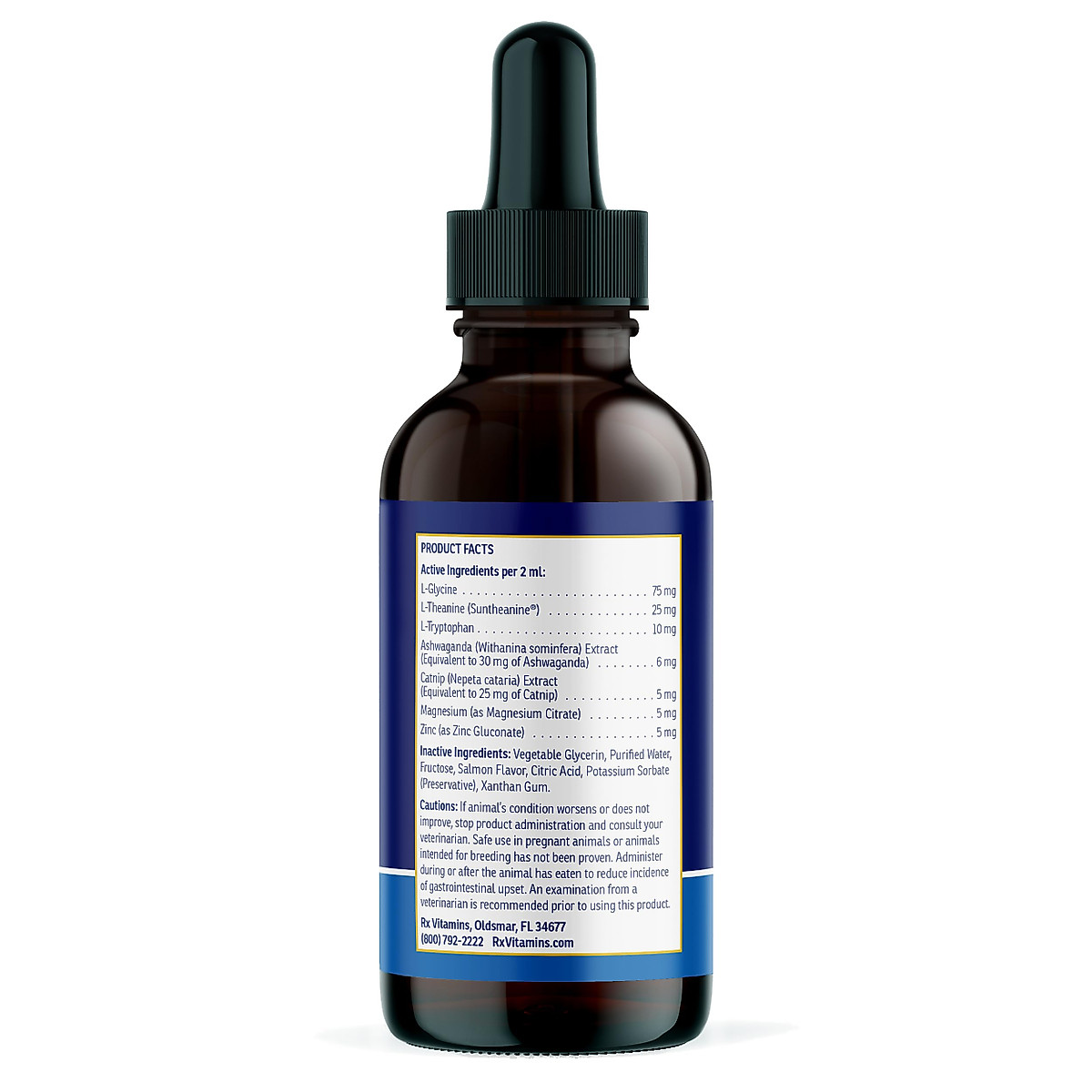 Rx Vitamins Liquid NutriCalm Cat & Dog Anxiety Relief - Dog Sleep Aid - Cat Calming Supplement - Dog Bark Control & Stress Relief - Salmon Flavor - 4 oz