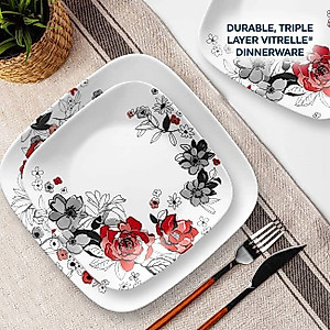 Corelle Chelsea Rose 16pc, Service for 4, Dinnerware Set, 8 plates 8 bowls, Chip & Break Resistant, Dinner Plates and Dinner Bowls, Corelleware Plates (1147225)