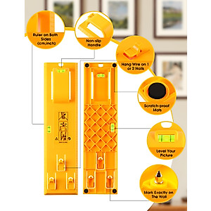 Stalishare Goodsnova Picture Hanging Tool with Level and Position Nail, Instaframe Kit Quick Hang and Level, Easy Picture Hanger Helper for Wall Frame/ Art/ Painting/ Photo/ Poster (Plastic, Yellow)