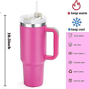 ONEUSTAR 40 oz Tumbler with Handle and Straw Stainless Steel Iced Coffee Cup Insulated Travel Mug Water Bottle for Iced Coffee Cup, Rose