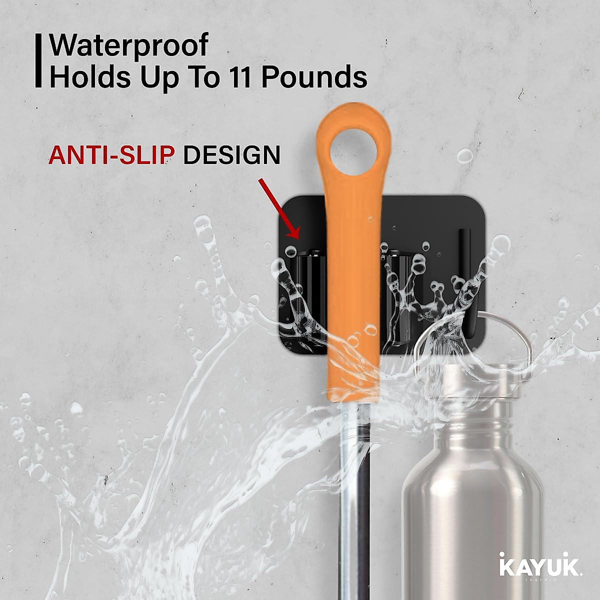 Mop Broom Holder Wall Mounted Heavy Duty No Drill, Adhesive Mop 304 Stainless Steel Mop Hanger Wall Mount Stick on w Hooks for Bathroom Kitchen Closet Garage Garden Organizer with 6 Hooks (Black)