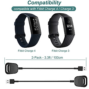 Kissmart Charger for Fitbit Charge 4, Replacement USB Charging Cable Cord Dock Adapter for Fitbit Charge 4 Fitness Wristband (2Pack, 1m/3.3ft)