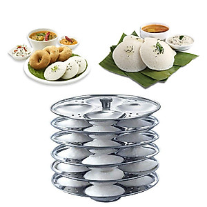 IndiaBigShop Stainless Steel 6- Rack Idli Stand, idli maker, idli Maker Steel, idli Plates Makes 24 Idlis