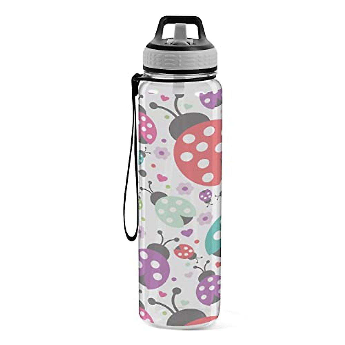 xigua Ladybug Water Bottle with Straw Lid,32 oz Leakproof Sport Water Bottle with Wide Handle for Gym,Cycling,School,Travel