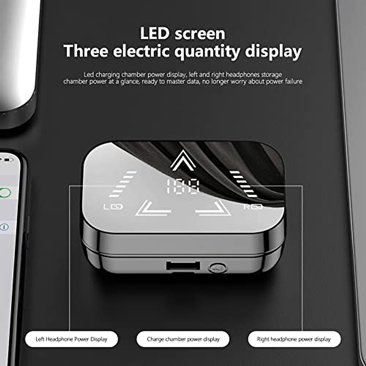 Usblom Wireless Bluetooth Headphones Binaural in-Ear Waterproof Noise Cancelling Headphones Digital Battery Display Mini Private Mode, Sports Mode Fingerprint Sensing, Black