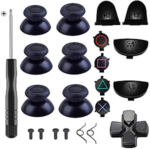 Yosikr Thumbsticks Joystick for Playstation 4 PS4 Controller with Cross Screwdriver + L2 R2 L1 R1 Trigger Replacement Parts + ABXY Bullet Buttons + D-pad + Small Spring (Balck)