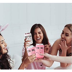 Bachelorette Party Decorations Ring Finger Can Cooler - 10 Count | Neoprene Drink Holder Sleeve, Pink + White Party Favors, Bridesmaid Gifts - Bride Tribe Koozies