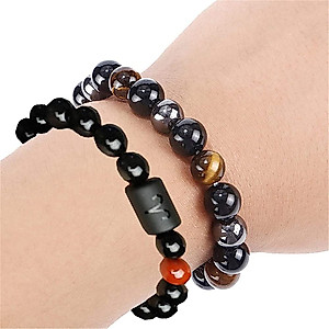 CSIYANJRY99 Zodiac Aquarius Bracelets for Men Women,Aquarius Zodiac Sign,8mm Natural Black Onyx Stone Hematite Obsidian Tiger Eye Beads Bracelet Set 12 Constellation Horoscope Bracelet