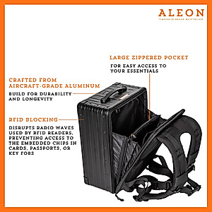 ALEON 17" Hybrid Aluminum Backpack for men and women. Fits up to 16" Laptop. Business Travel Laptop Backpack- Black