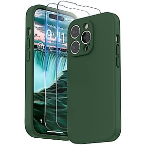 SURPHY Designed for iPhone 14 Pro Max Case with Screen Protector, (with Camera Protection & Soft Microfiber Lining) Liquid Silicone Phone Case, Clover Green