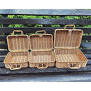 HIOODJO Seagrass Storage Baskets with Lids,Wicker Rattan Box,Rectangular Woven Bins,Artificial Wooden Suitcase for Shelf Organizer (11.6x4.7x8.3inches), Grey, (210518XU01-1-9361-1736483241)