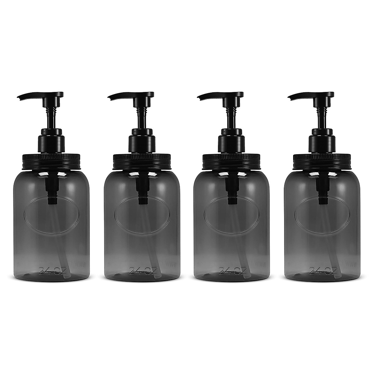 Bottiful Home-24 oz Plastic Refillable Wide-Mouth Jar Style Pump Bottle Dispenser Set of 4 for Shampoo, Conditioner, Wash, Soap, Lotion, Dish Soap, Sanitizer, Detergent (Gray)