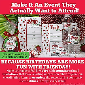 Strawberry Themed Birthday Party Invitations, 20 5x7 Fill In Cards with Twenty White Envelopes by AmandaCreation