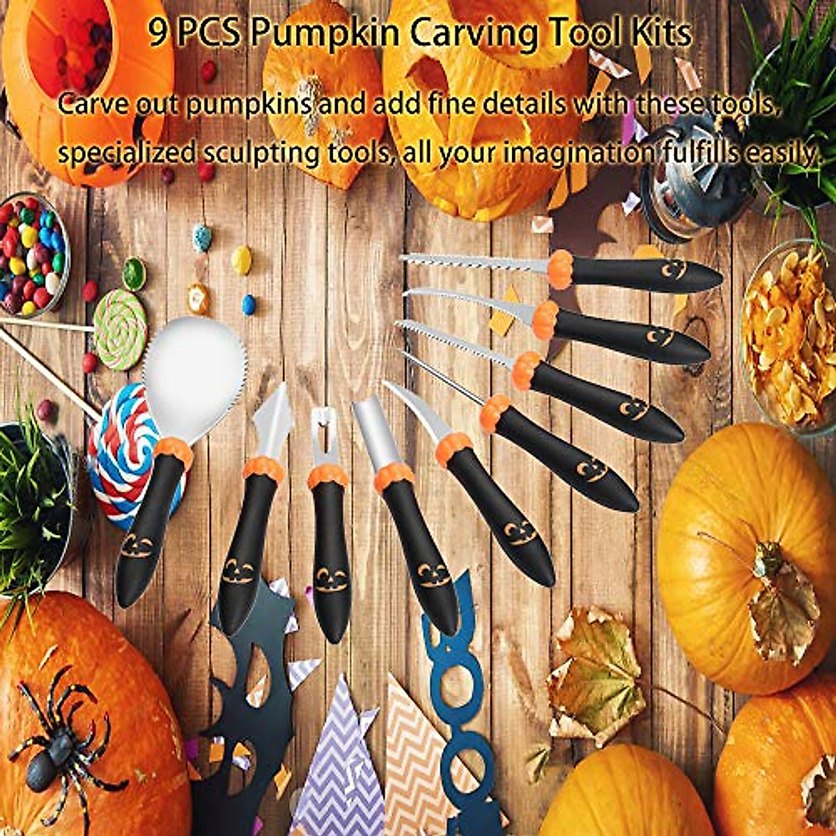 Stickit Graphix Pumpkin Carving Kit, 9 PCS Upgrade Pumpkin & Grimace Pattern Designed Handle Pumpkin Carving Tools Heavy Duty Stainless Steel Carver for Halloween Jack-O-Lanterns with Carrying Case