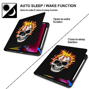 Flaming Skull Protective Case Compatible with IPAD 2020 AIR 4 （10.9in） Stand Case Auto Sleep/Wake Cover