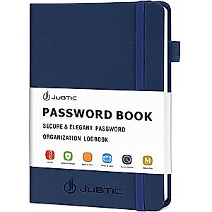 JUBTIC Password Book with Alphabetical Tabs. Medium Size Password Keeper Logbook for Internet Website Address Log in Detail. Hardcover Password Notebook & Organizer for Home Office, Navy Blue