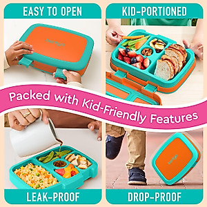 Bentgo Kids Bento-Style 5-Compartment Leak-Proof Lunch Box - Ideal Portion Sizes for Ages 3 to 7 - Durable, Drop-Proof, Dishwasher Safe, BPA-Free, & Made with Food-Safe Materials (Orange)