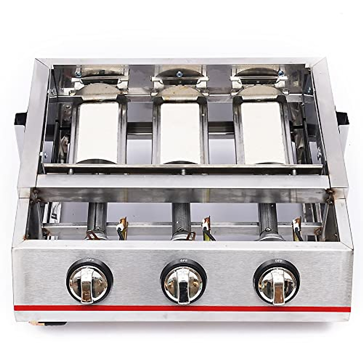 3-Burner BBQ Gas Grill, Commercial Gas LPG Grill 2800PA Outdoor BBQ Tabletop Cooker Multi-Function Gas BBQ Grill Outdoor Cooking Camping Stainless Steel