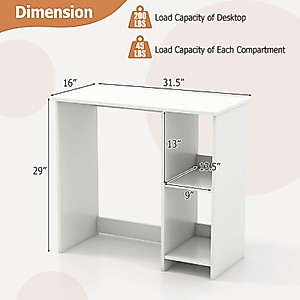 Giantex White Small Desk for Bedroom, 31.5 Inch Home Office Computer Desk with Shelves, Space Saving Study Writing Desk, Modern Simple Laptop Desk for Small Spaces, White