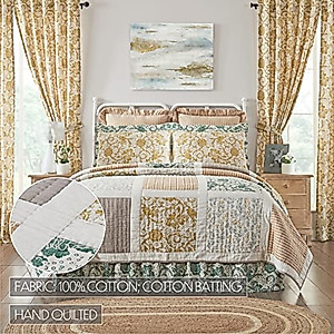 VHC Brands Dorset, Farmhouse Quilt Reversible Patchwork, Queen, Gold & Brown, 90x90