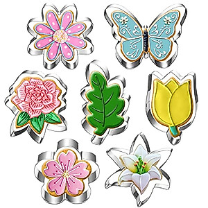 Flower and Leaf Cookie Cutter Set-7 Piece-Daisy, Lily, Rose, Tulip, Oak Leaf and Butterfly Fondant Biscui Cutters