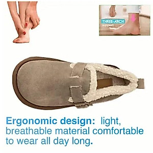 Women's Plush Round Toe Slip-On Shoes, Women's Plush Round Toe Slip-On Orthopedic Shoes, Winter House Slippers, Winter Women'S Comfyslippers, Warm Cotton Shoes (Khaki,40)