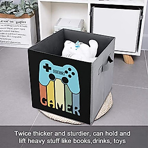 Retro Glitchy Gamepad Foldable Storage Bins Printd Fabric Cube Baskets Boxes with Handles for Clothes Toys, 11x11x11