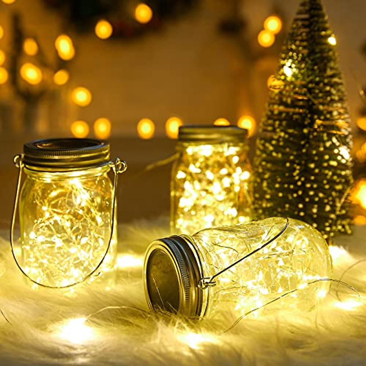 Solar Mason Jar Lights Lids, 30 LED Solar Fairy Lights for Mason Jars, Outdoor Hanging Mason Jar Lights for Garden Patio Porch Lawn Decor, Warm White