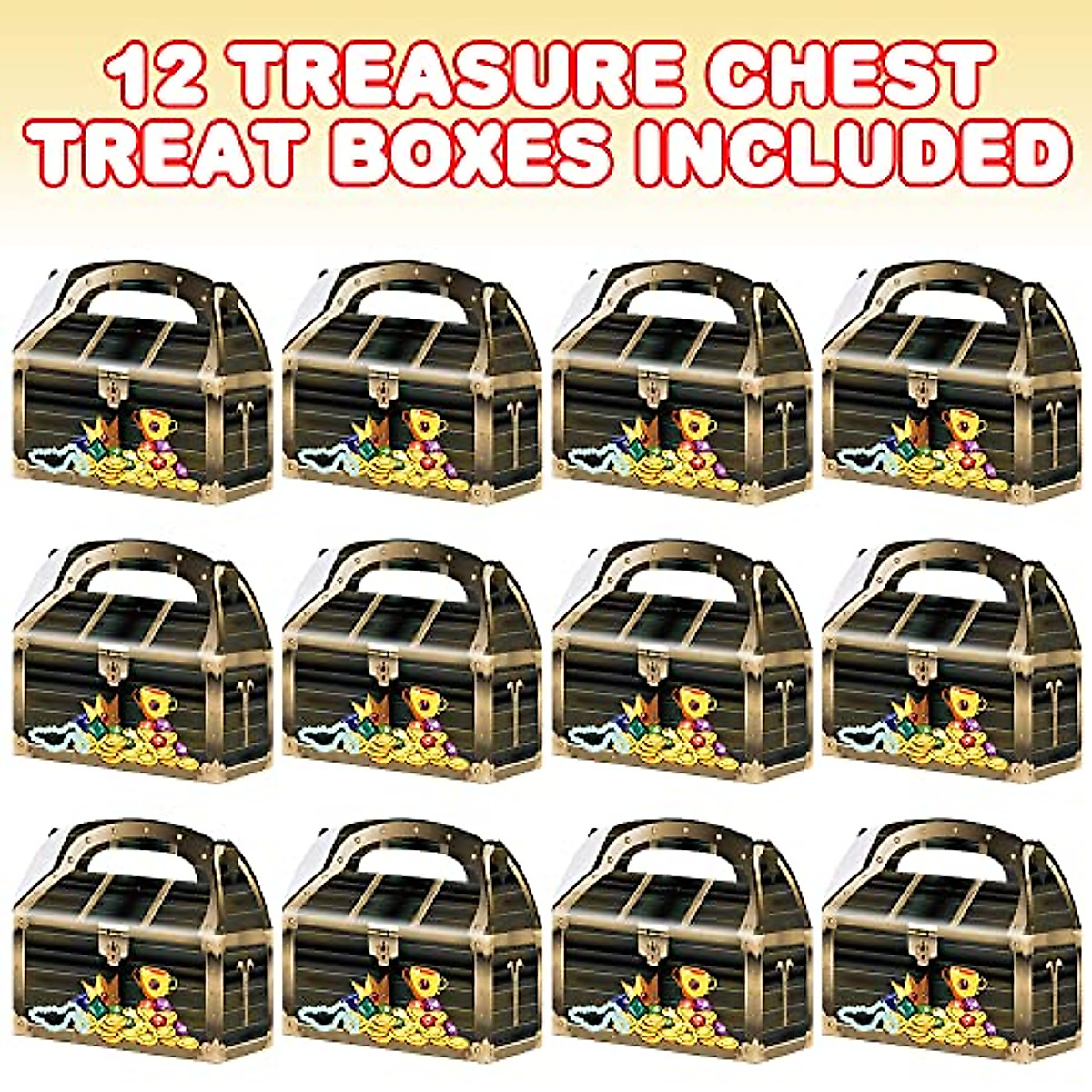 ArtCreativity Treasure Chest Treat Boxes for Candy, Cookies and Party Favors - Pack of 12 Cookie Boxes, Cute Cardboard Boxes with Handles for Pirate Birthday Party Favors, Holiday Goodies