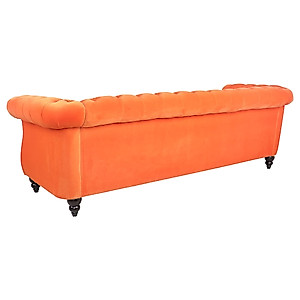 LEVNARY Velvet Chesterfield Sofa, Classic Tufted Upholstered Couch, Modern 3 Seater Couch Long Settee Furniture with Tufted Back for Living Room Office (Orange)