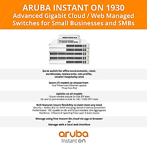 Aruba Instant On 1930 10-Port PoE Gb Ethernet 8xGE PoE (124W), 2X 1G SFP, L2+ Smart Switch UK Cord (JL681A#Acc)