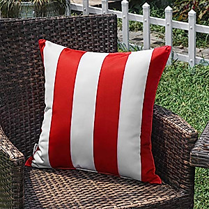 Western Home Pack of 2 Christmas Decorative Outdoor Solid Waterproof Striped Throw Pillow Covers Polyester Linen Garden Farmhouse Cushion Cases for Patio Tent Balcony Couch Sofa 18x18 inch Red