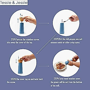 Salt and Pepper Grinders White Salt Shaker Wooden Pepper Salt Grinder Set Pepper Mill - Stainless Ceramic Refillable for Sea Salt Black Pepper - 5" And 6" Christmas Gift Set By Tessïe & Jessïe