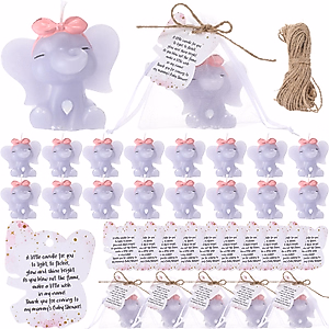 Conelist 25 Set Baby Shower Candles Favors for Guests 25 Elephant Candles Gender Reveal Candles Cute Candles 25 Elephant Thank You Card and Gift Bags Girl Boy Baby Shower Return Gifts for Guest (Pink)