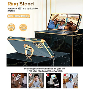 LeYi for Samsung Galaxy A32 5G Case with Tempered Glass Screen Protector [2 Pack] 360° Rotatable Ring Holder Magnetic Kickstand, Plating Rose Gold Edge Protective Case, Grey