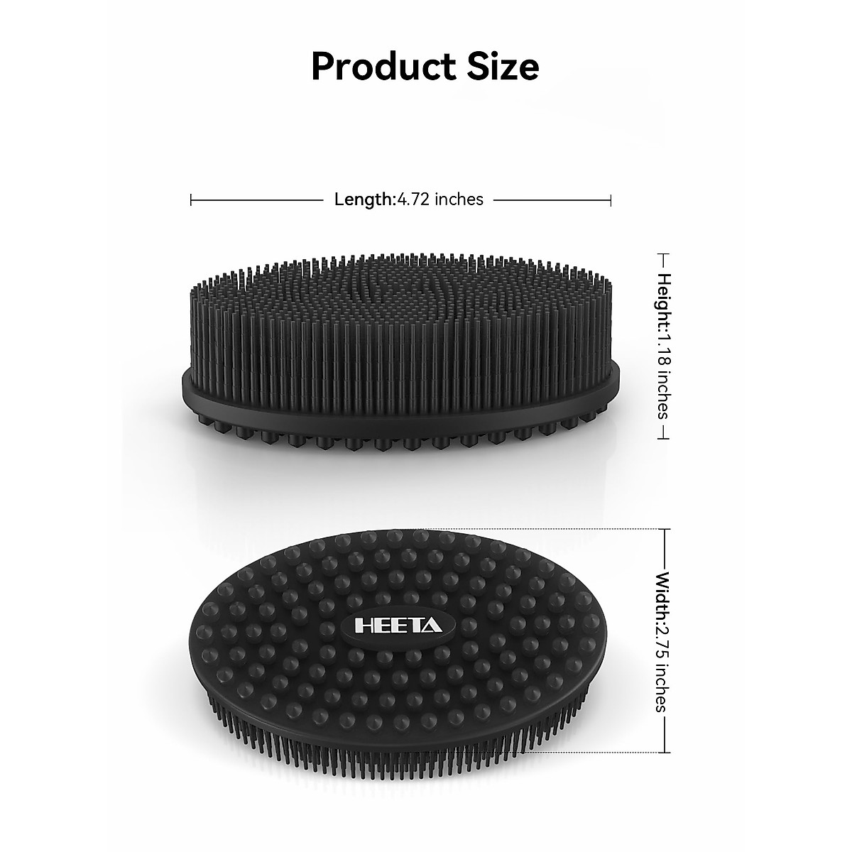 HEETA Silicone Body Scrubber, Silicone Loofah Gentle Exfoliating, 2 Side Design Silicone Boby Brush Lathers Well Easy to Clean & Durable for Removing Dead Skin and Dry Brush to Massage Skin, Black