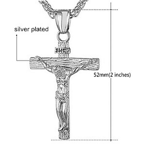 JTTBIGV Stainless Steel Jesus Christ INRI Crucifix Cross Pendant Necklace 30inch Long Chain